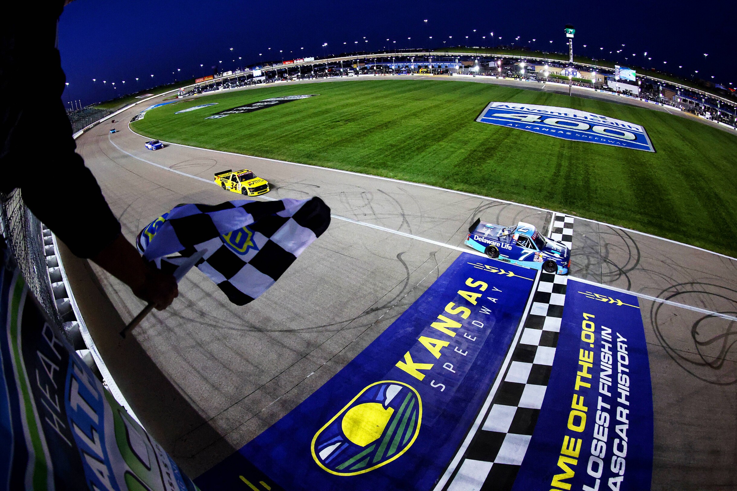 Carson Hocevar gives bird to Layne Riggs as he wins at Kansas (Video ...